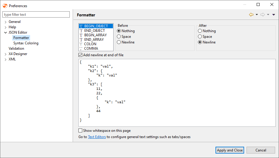 Configuring the JSON Editor